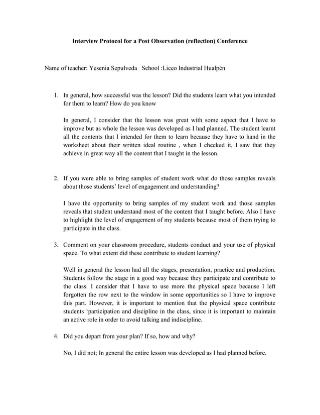 Interview protocol for a post observation | PDF