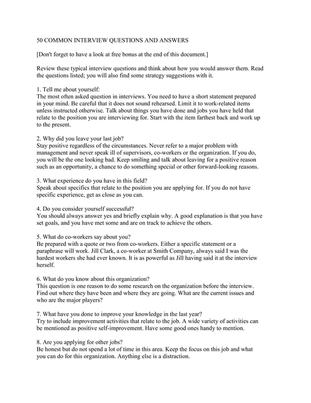 HR ASKING QUESTIONS AND ANSWERS | PDF