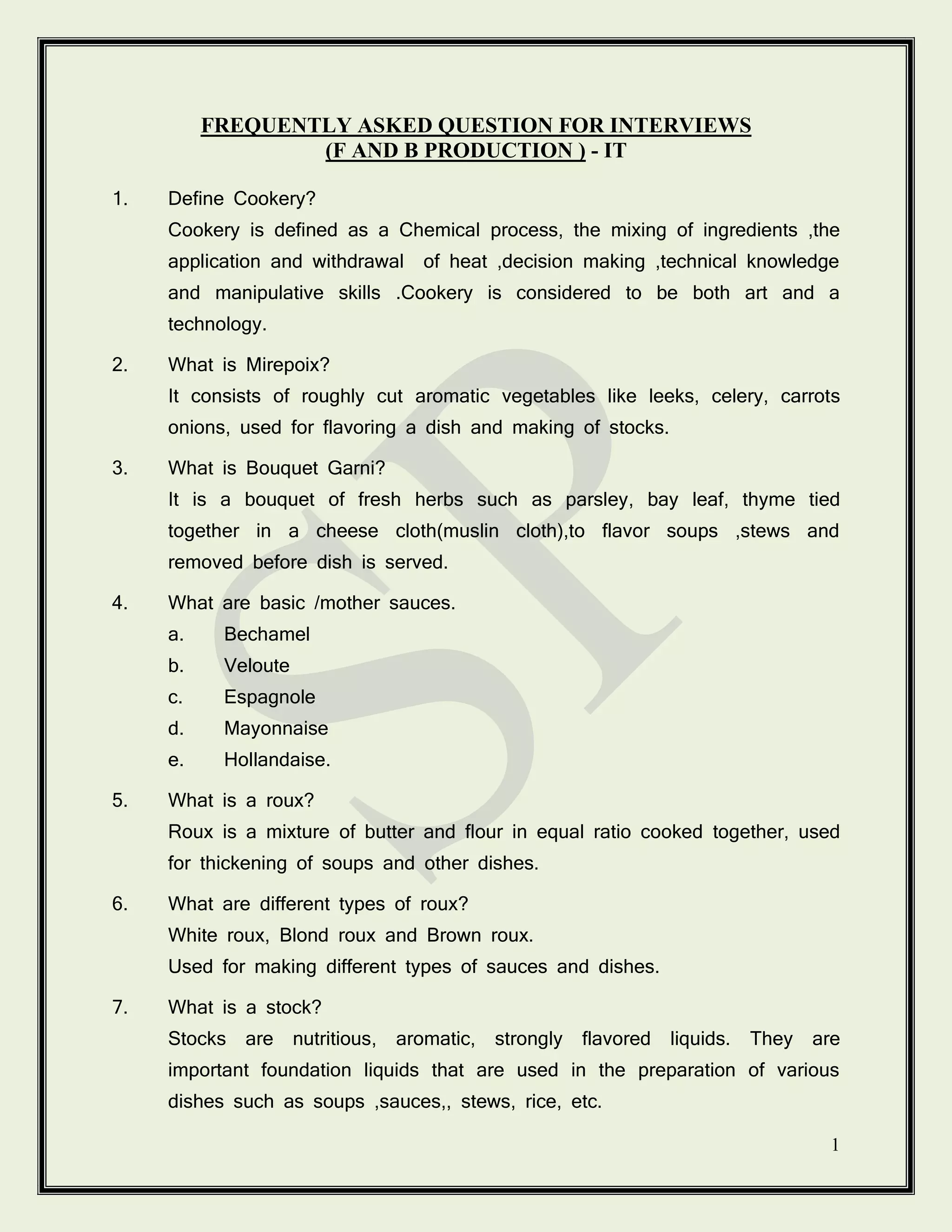 Interview question for hotel management | PDF