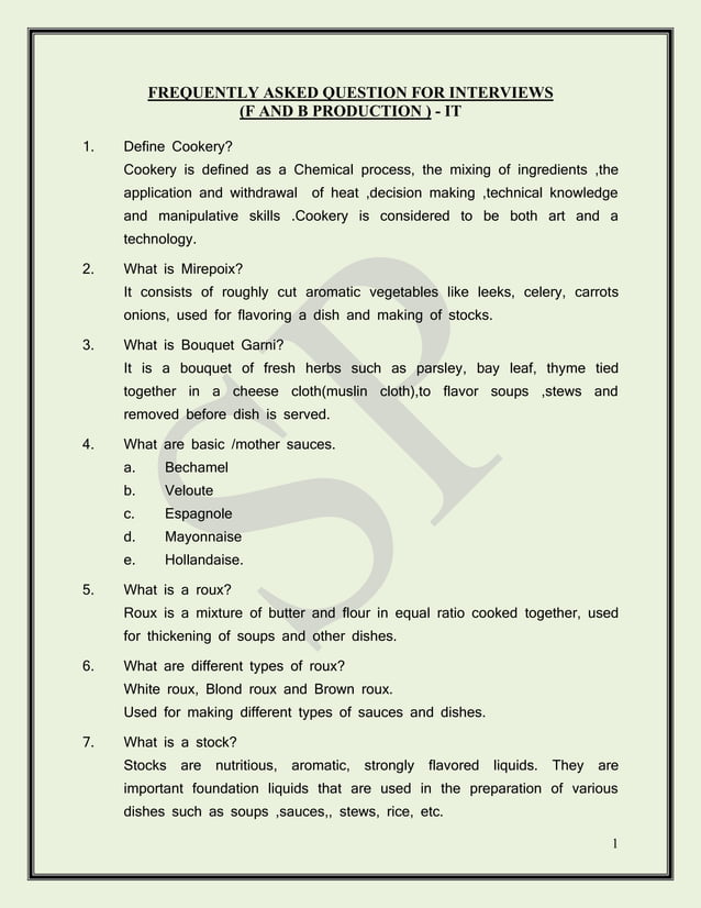 Interview question for hotel management | PDF