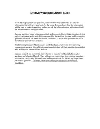 Interview questionnaire guide | PDF
