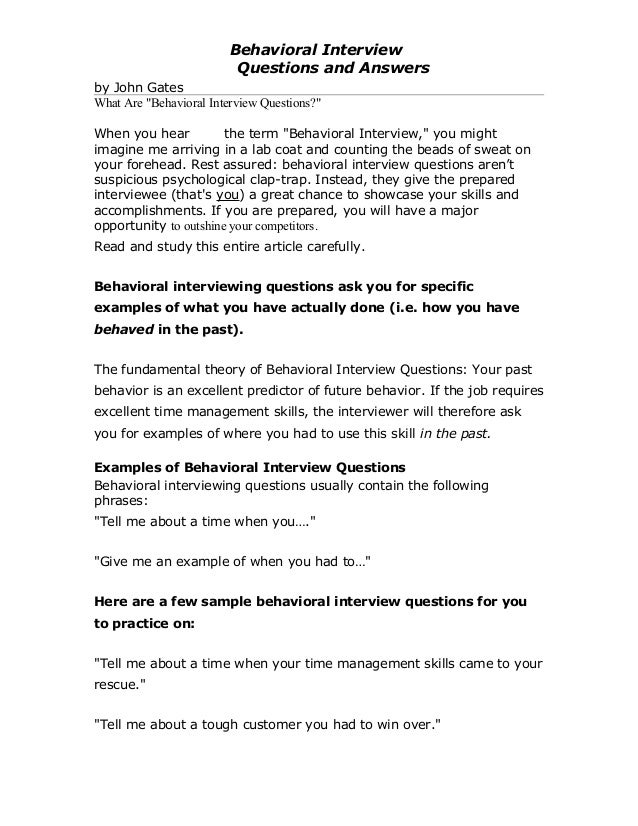 Sample behavioral based interview questions - umqttad