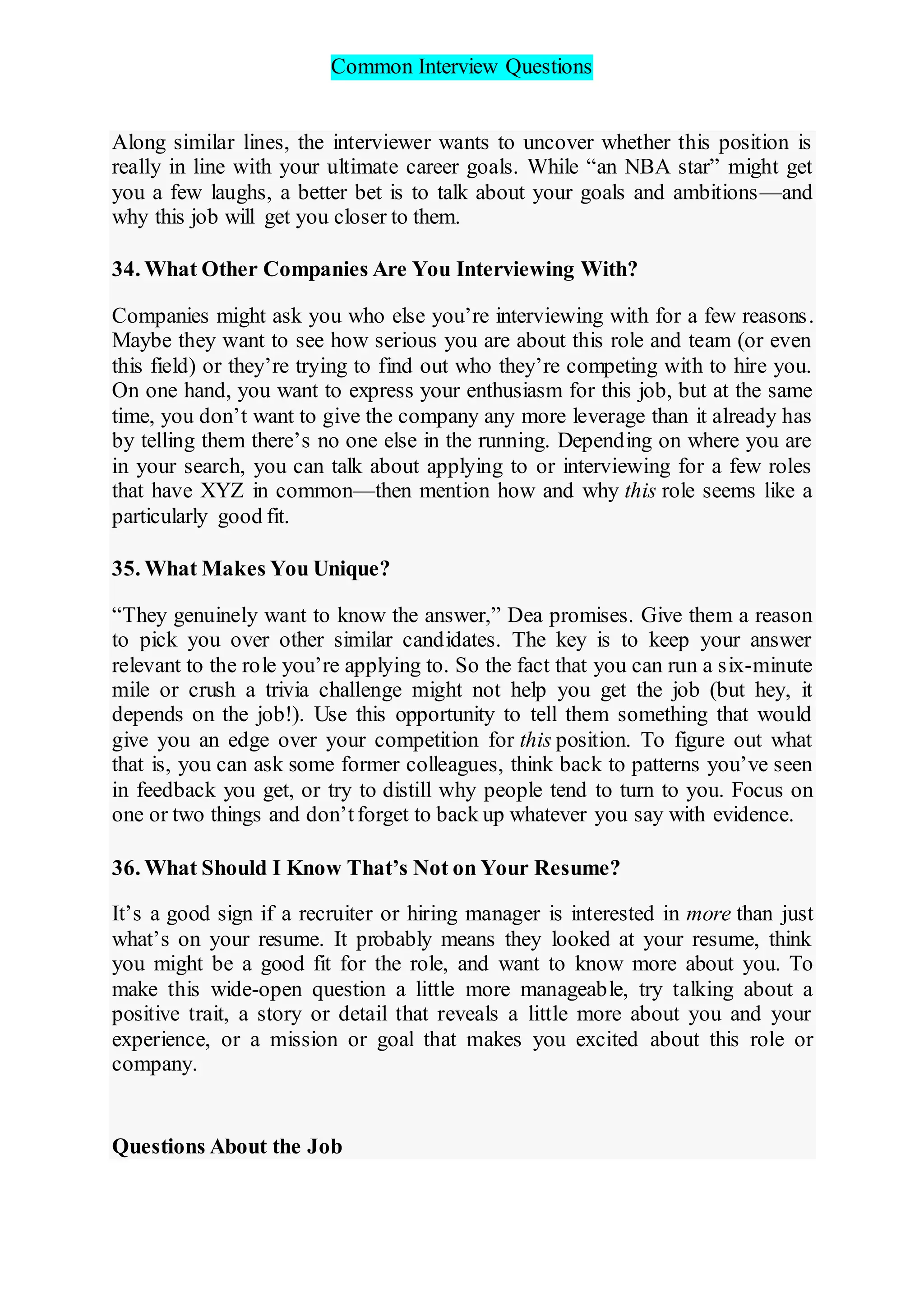 Common Interview Questions and possible answer hints | DOCX