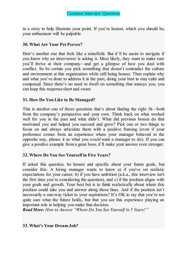 Common Interview Questions and possible answer hints | DOCX