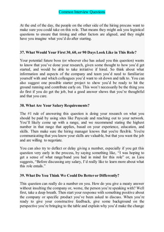 Common Interview Questions and possible answer hints | DOCX