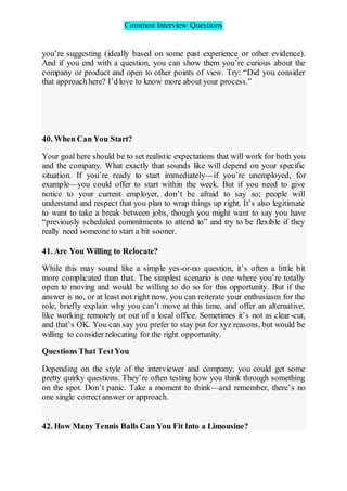 Common Interview Questions and possible answer hints | DOCX