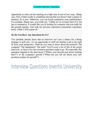 Common Interview Questions and possible answer hints | DOCX