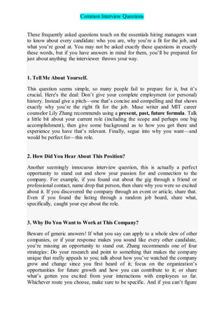 Common Interview Questions and possible answer hints | DOCX