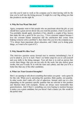 Common Interview Questions and possible answer hints | DOCX