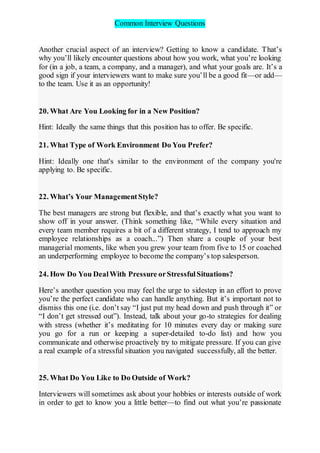 Common Interview Questions and possible answer hints | DOCX