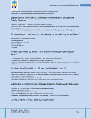 Interview Questions Hotel Management | DOCX