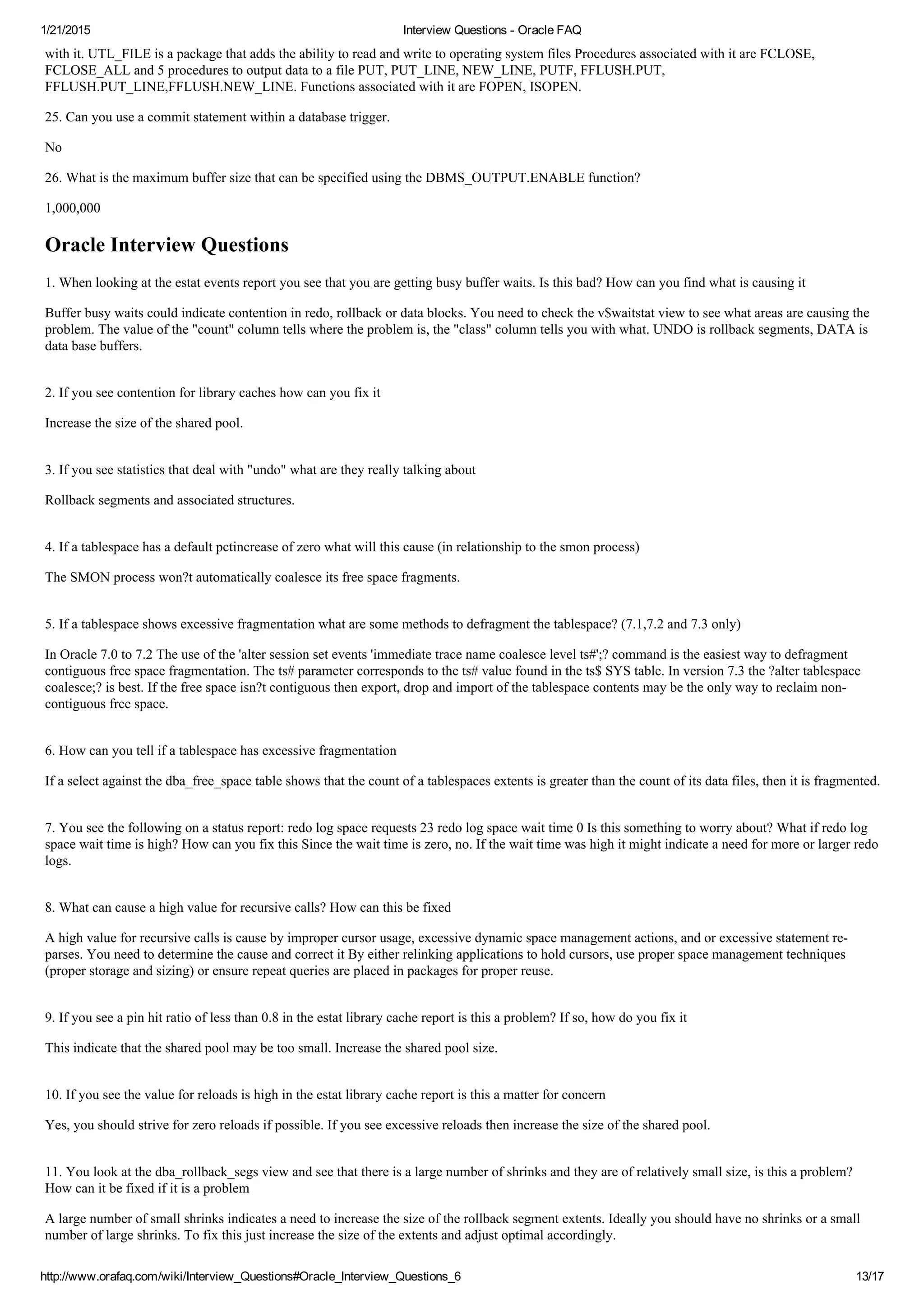 Interview questions oracle faq | PDF