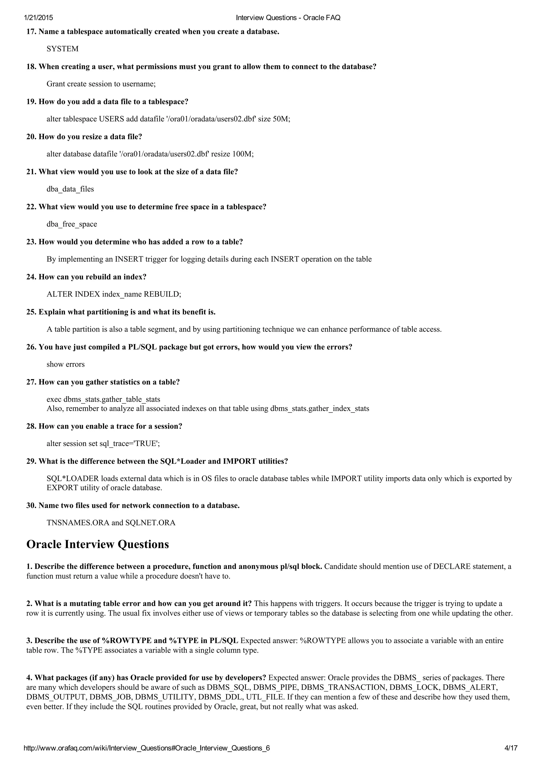 Interview questions oracle faq | PDF