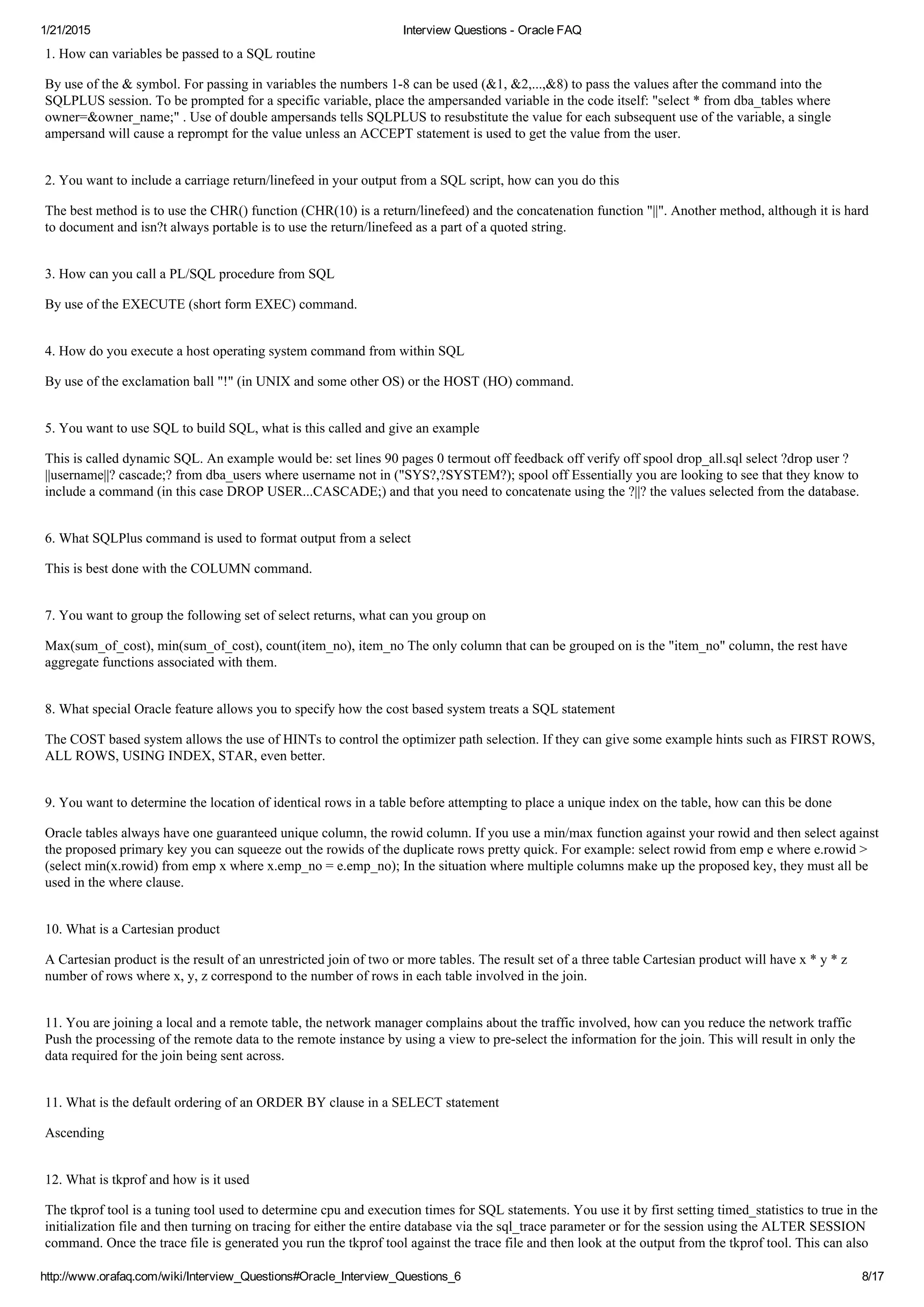 Interview questions oracle faq | PDF