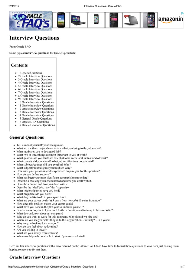 Interview questions oracle faq | PDF