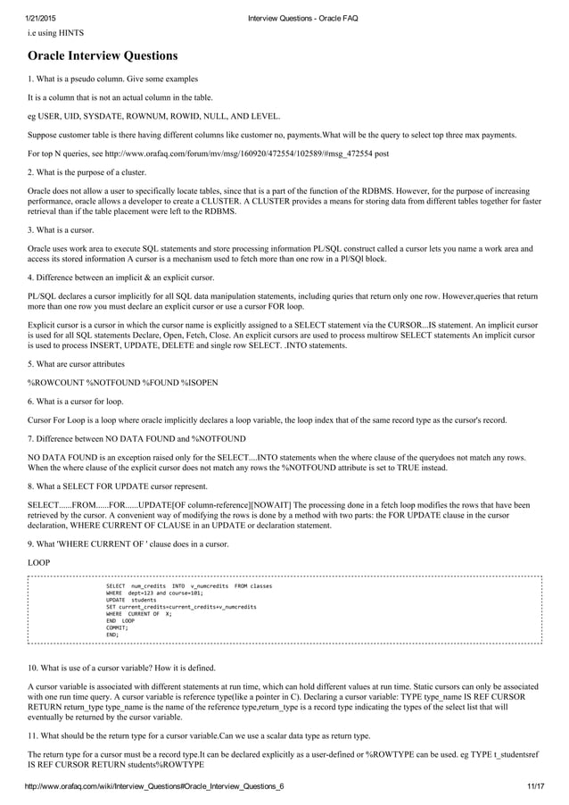 Interview questions oracle faq | PDF