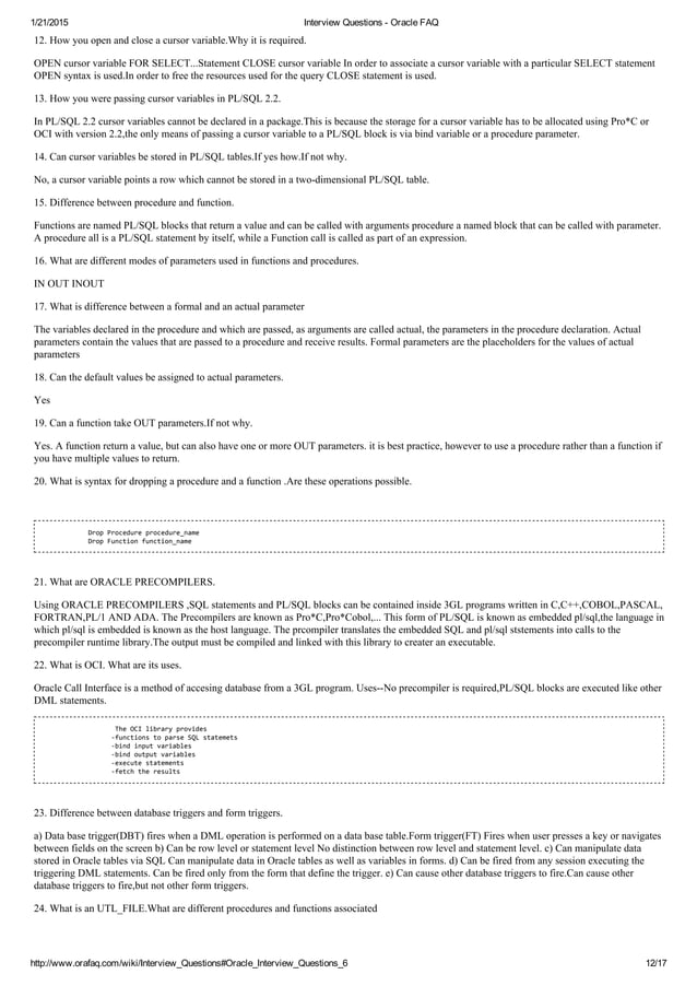 Interview questions oracle faq | PDF