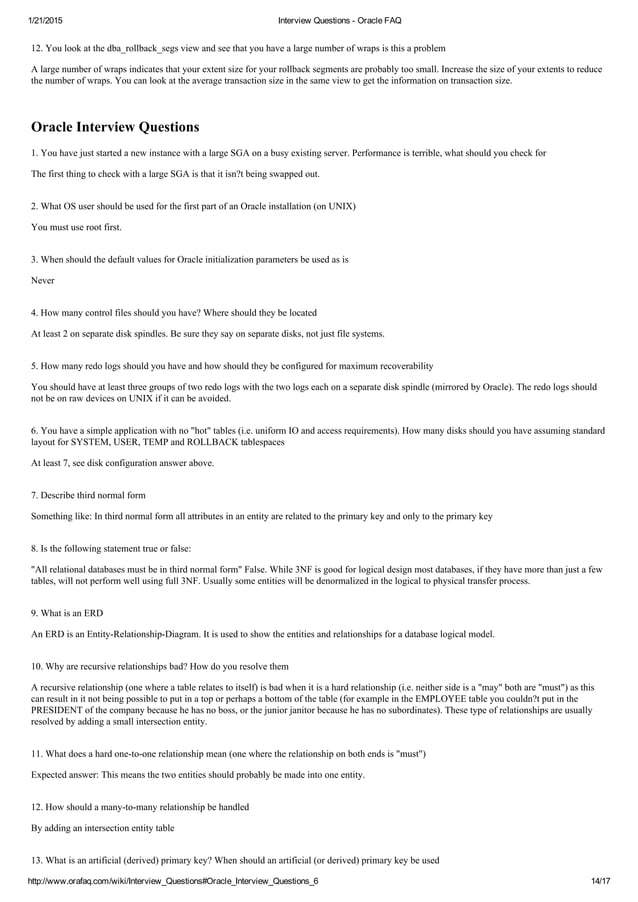 Interview questions oracle faq | PDF