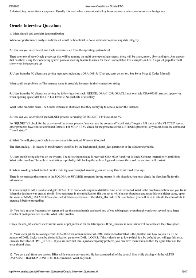 Interview Questions Oracle Faq Pdf
