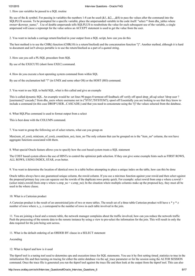 Interview questions oracle faq | PDF
