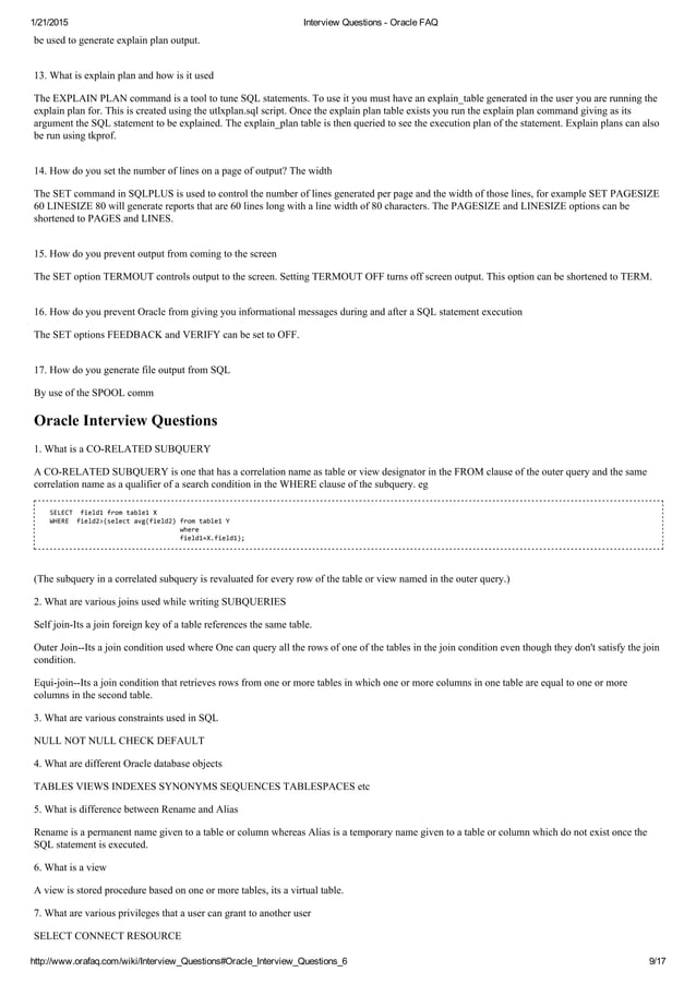 Interview questions oracle faq | PDF