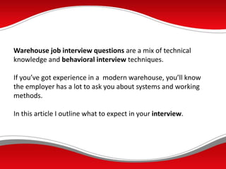 Interview questions and answers for warehouse | PPT