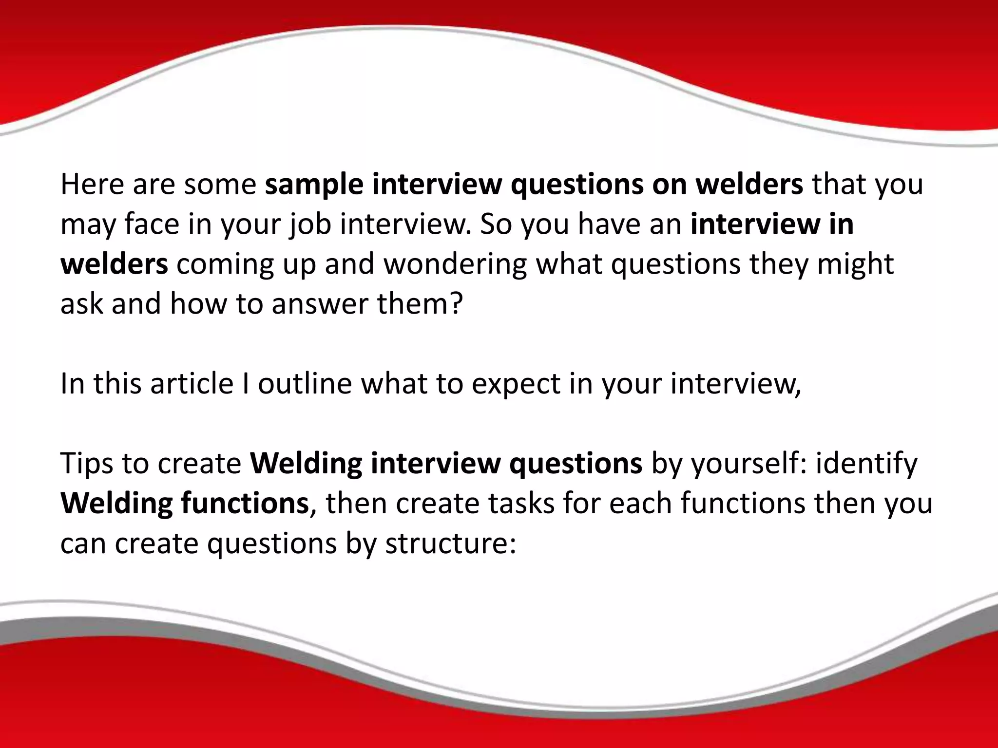Interview questions and answers for welding inspector | PPTX | Resume ...