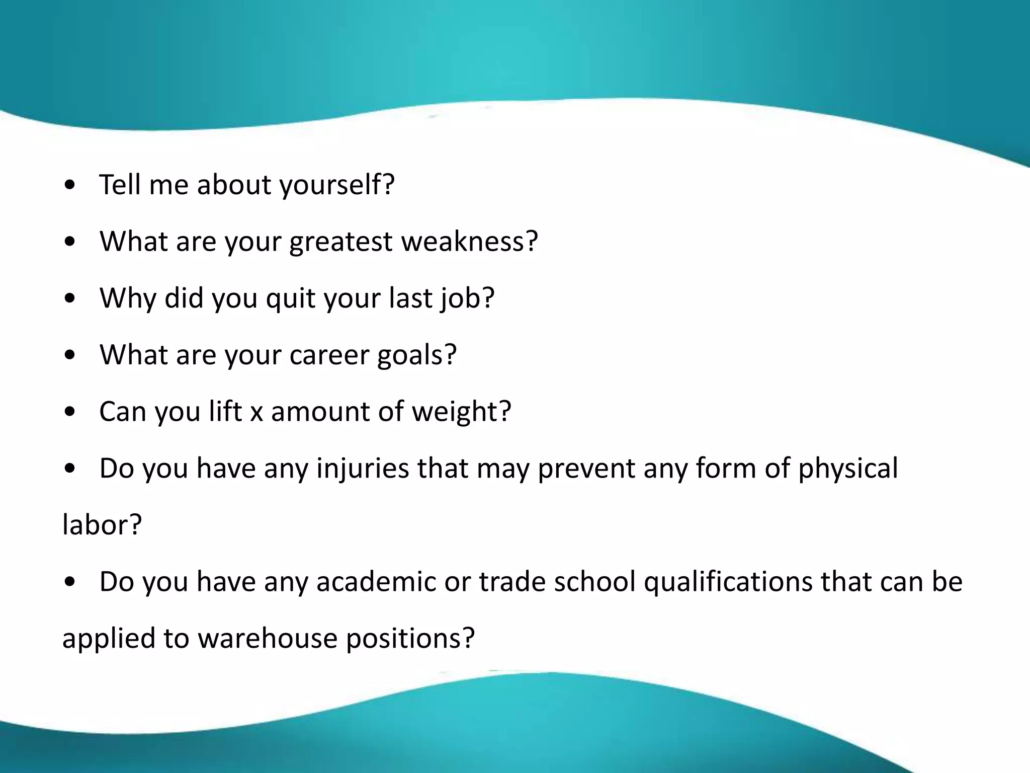 Interview questions and answers warehouse | PPTX