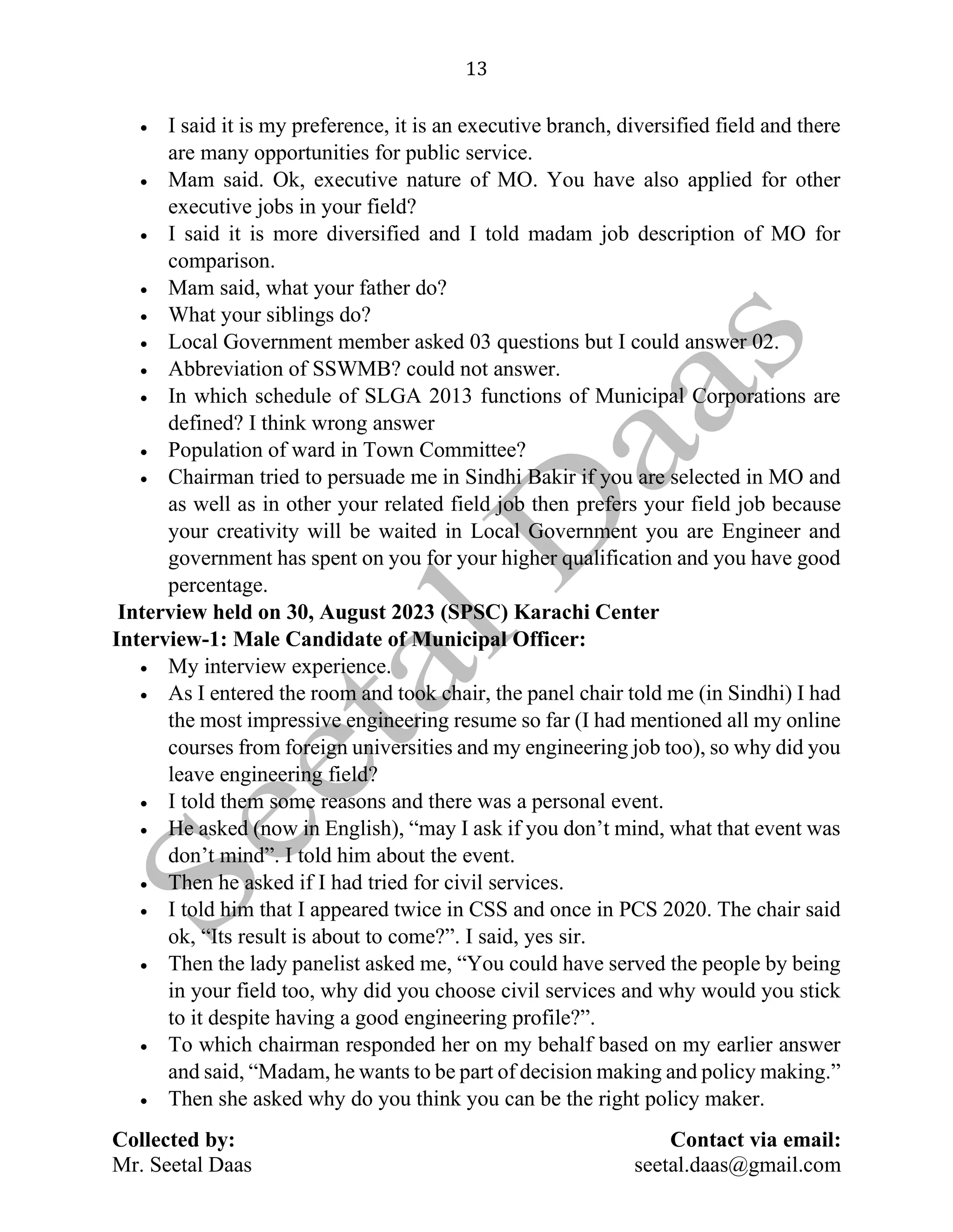 Interview Questions and Tips for Local Government Department Sindh by ...