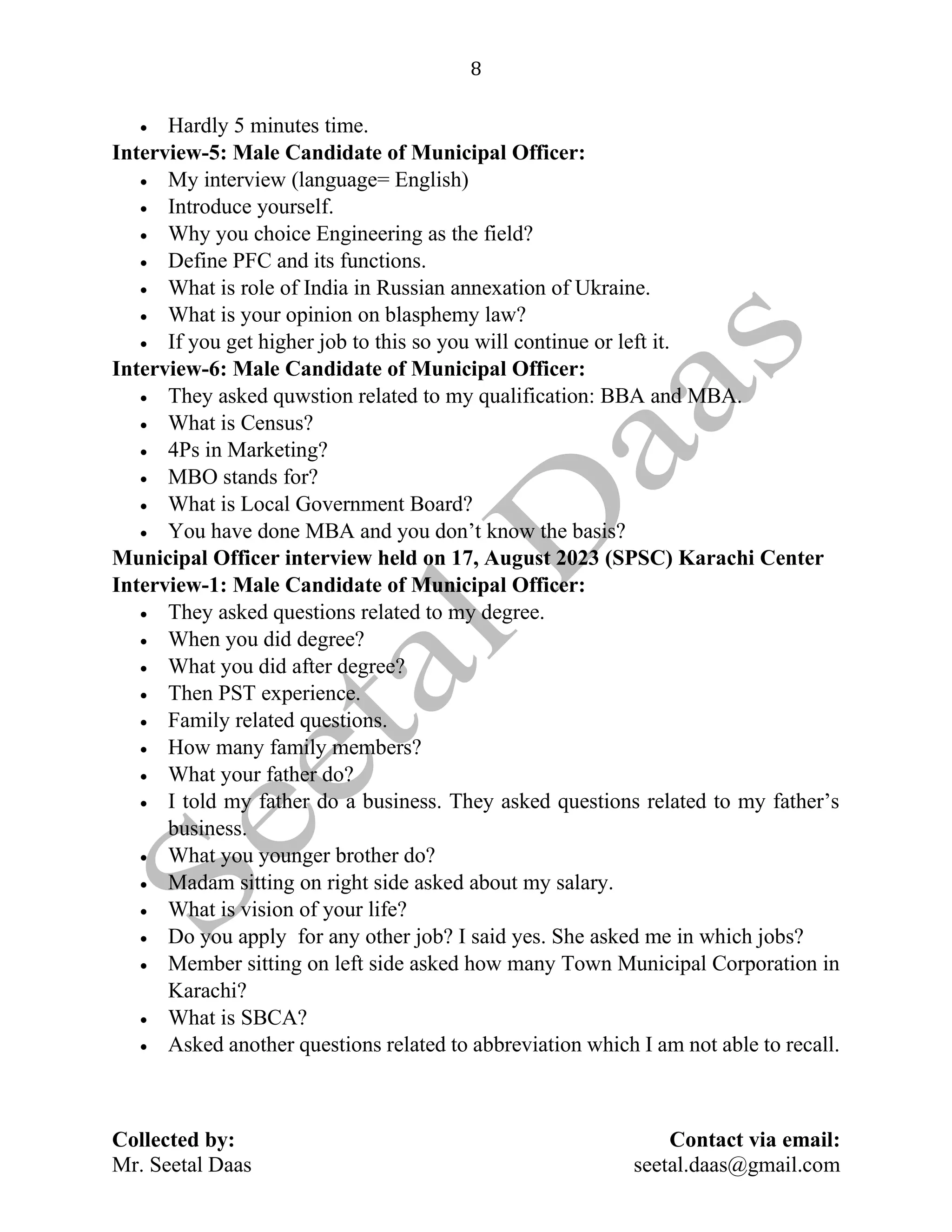 Interview Questions and Tips for Local Government Department Sindh by ...