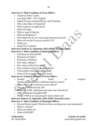 Interview Questions and Tips for Local Government Department Sindh by Seetal Daas.pdf | Business ...