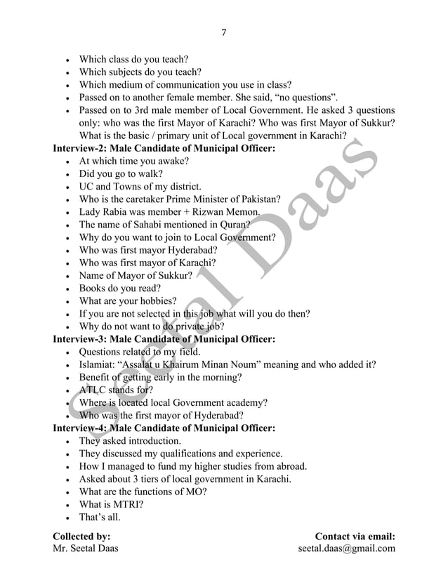 Interview Questions and Tips for Local Government Department Sindh by ...