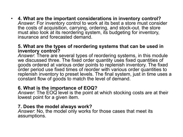 Interview questions answers inventory management | PPT
