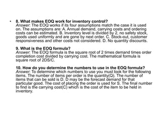 Interview questions answers inventory management | PPT