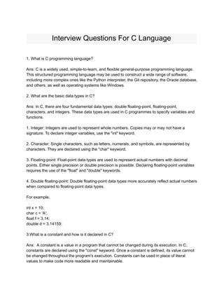 Interview Questions For C Language | PDF