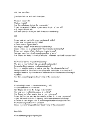 Interview questions for community | DOCX
