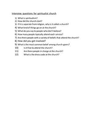 Interview questions for spiritualist church | DOCX