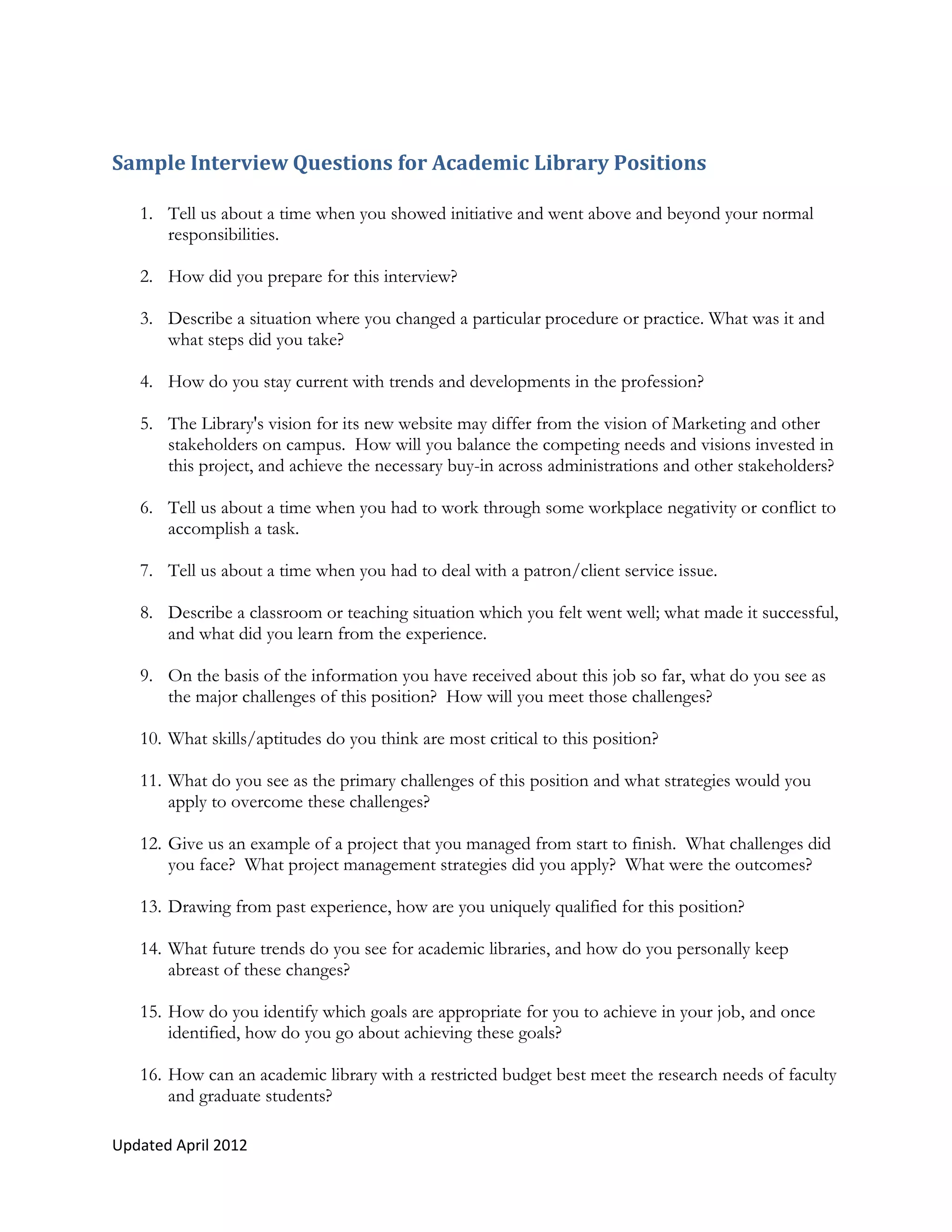 Interview questions reference liaison academic | DOCX