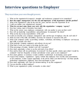 Employer Job Interview Questions