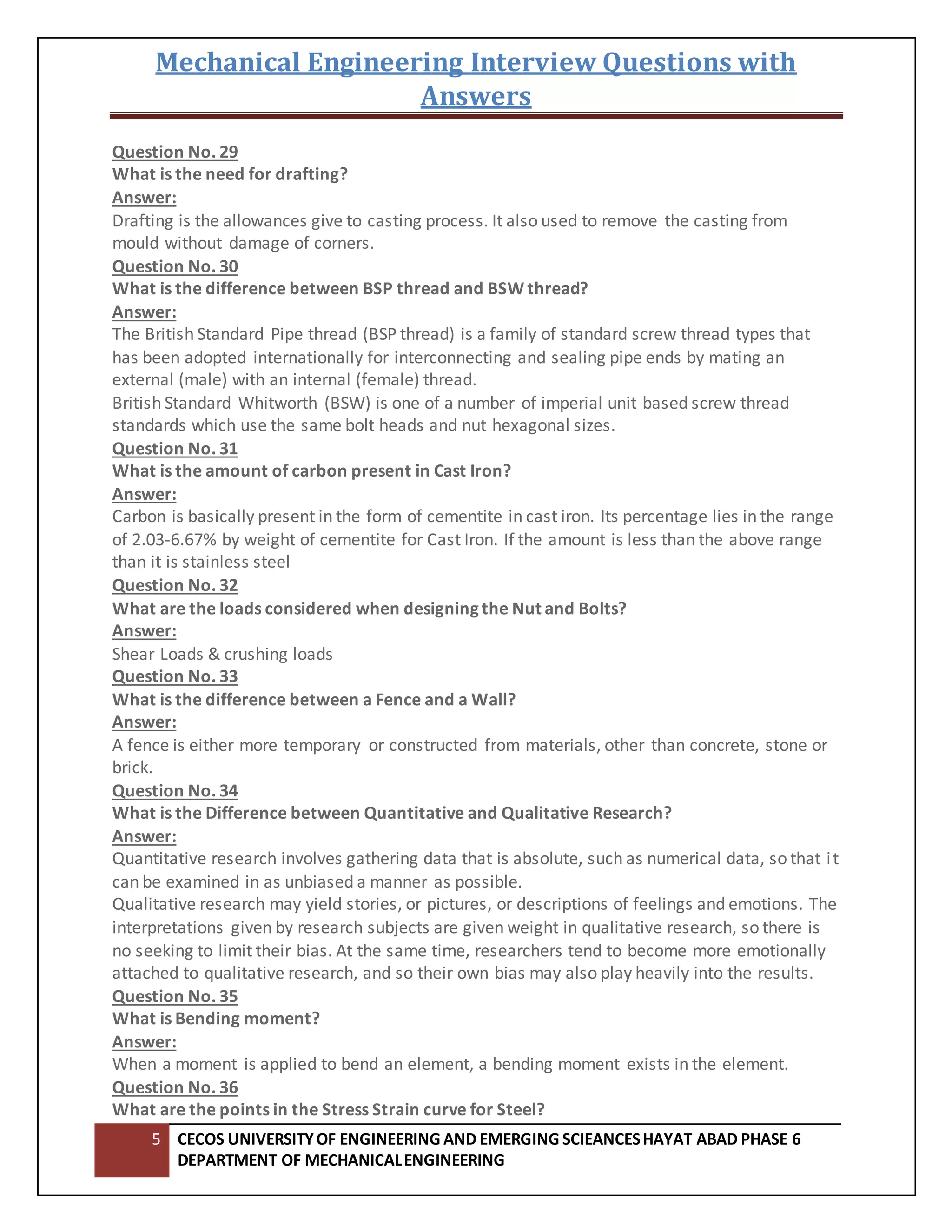 Interview questions with answers on mechanical design | DOCX