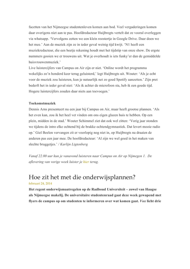 Interview, reportage en verslag voor Voxweb | PDF