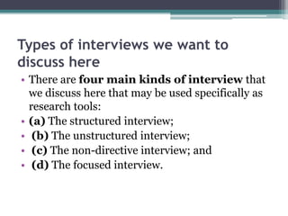 Interview research method in qualitative research methods | PPT