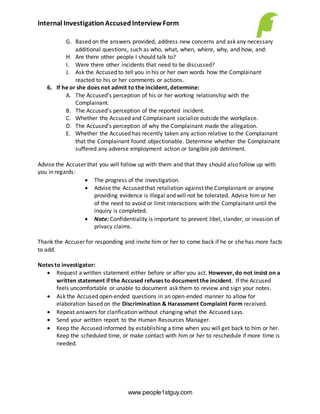 Employee Investigation Accused Interview Form and Notes | DOCX