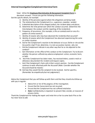 Employee Investigation Compliant Interview Form and Notes | PDF