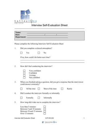Interview Self Evaluation Sheet