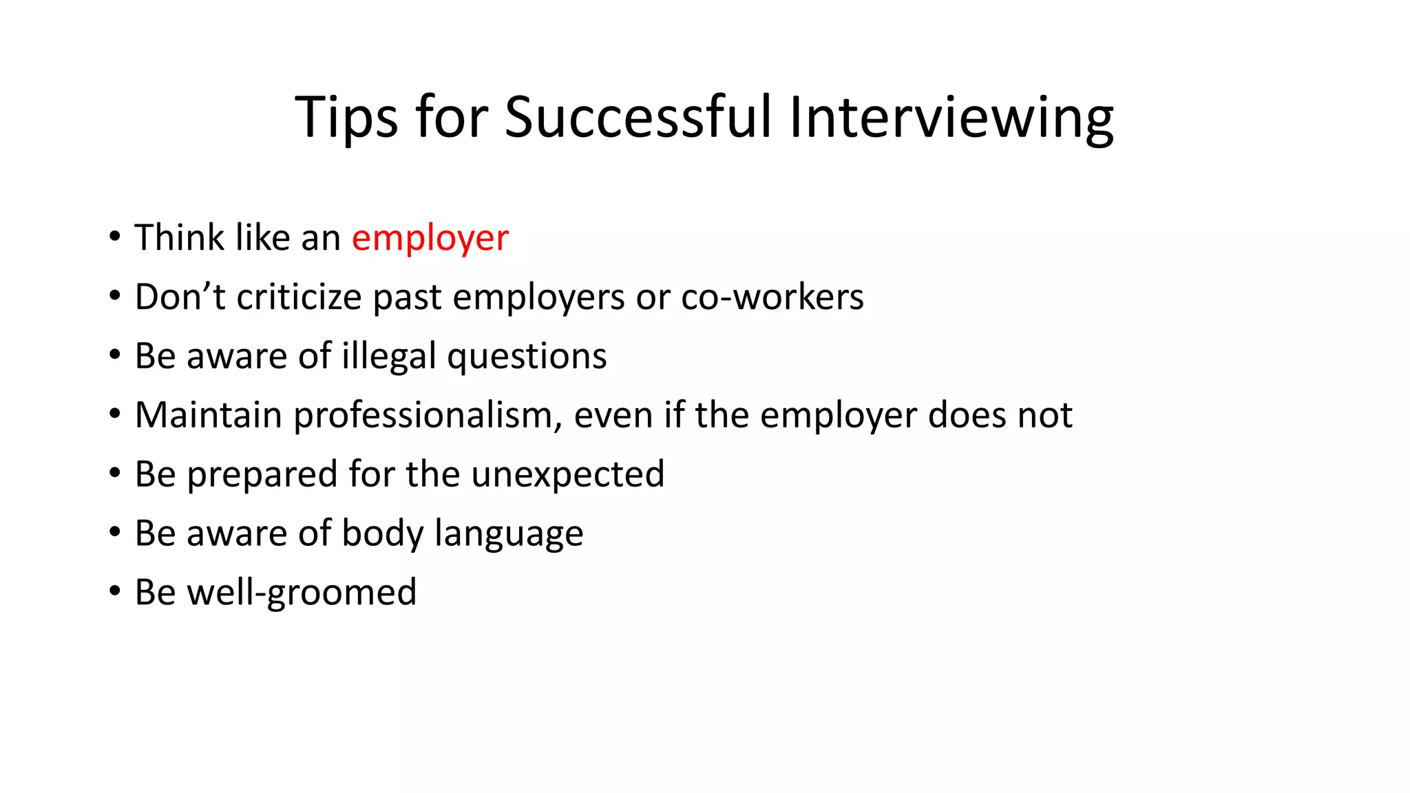 interview skills (class).pptx | Resume Writing and Advice | Job Search