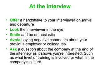 Interview skills doc | PPT | Resume Writing and Advice | Job Search
