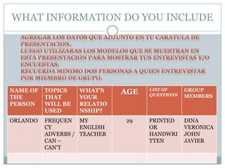Interview & survey trabajo grupal de 2 do sec | PPTX