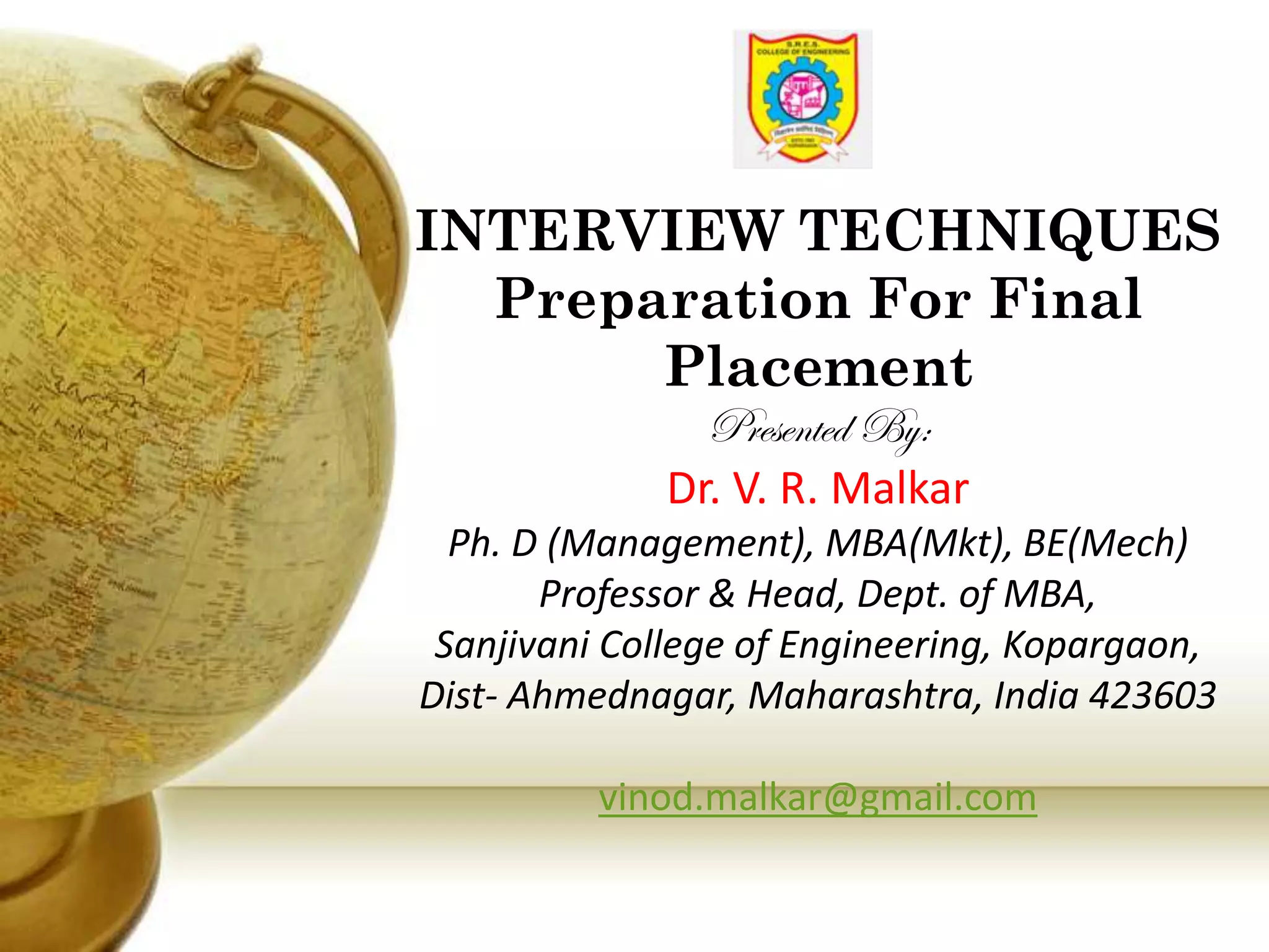 Interview techniques- Preparation for Placement | PPT