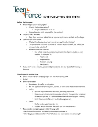 Teens Interview tips | PDF